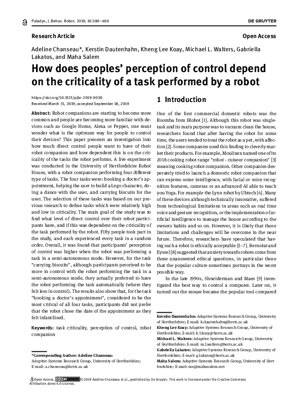 (PDF) How does peoples’ perception of control depend on the criticality ...