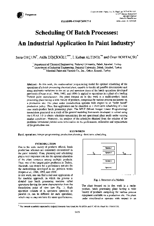 (PDF) Scheduling of batch processes: An industrial application in paint industry