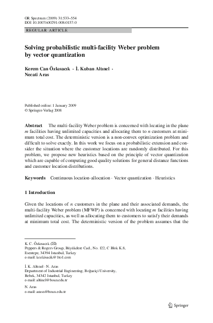 (PDF) Solving probabilistic multi-facility Weber problem by vector quantization