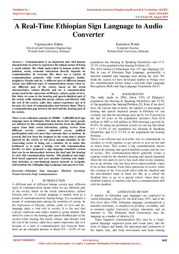 (PDF) A Real-Time Ethiopian Sign Language to Audio Converter