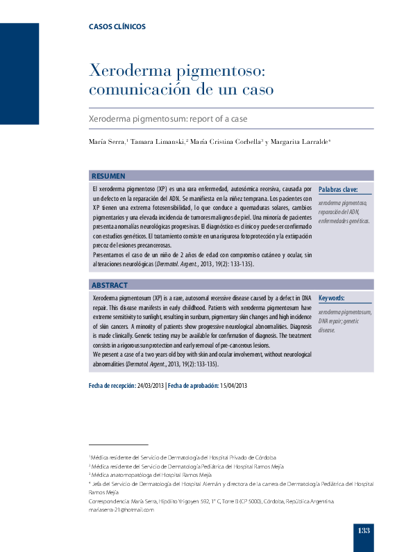 (PDF) Xeroderma pigmentoso: comunicación de un caso | Tamara Limanski - Academia.edu