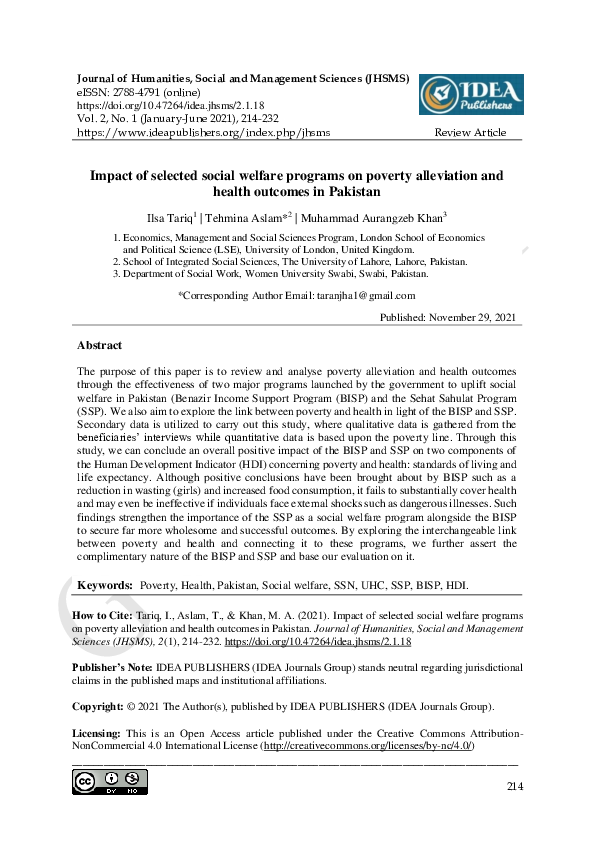 (PDF) Impact of selected social welfare programs on poverty alleviation ...