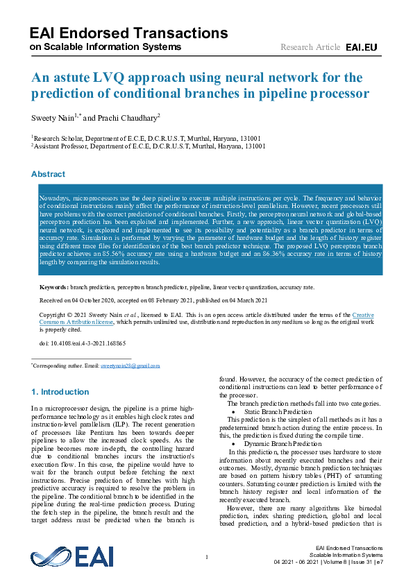 Pdf An Astute Lvq Approach Using Neural Network For The Prediction Of Conditional Branches In