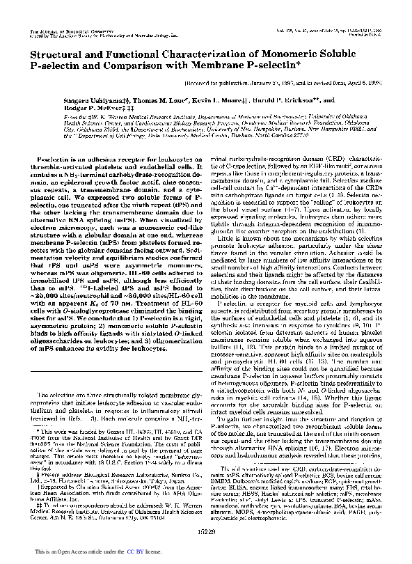 (PDF) Structural and functional characterization of monomeric soluble P-selectin and comparison ...