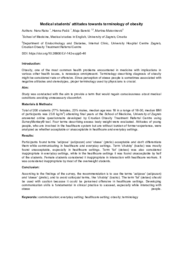 (PDF) Medical students' attitudes towards terminology of obesity