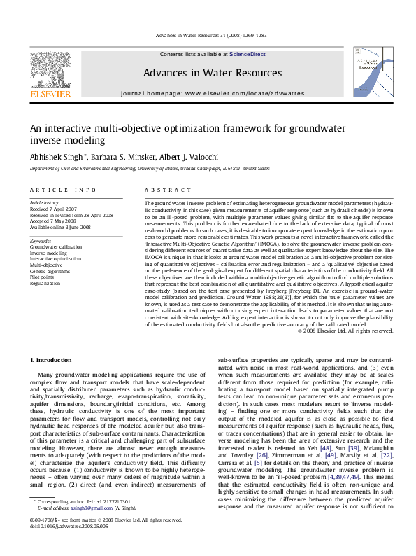 Pdf An Interactive Multi Objective Optimization Framework For Groundwater Inverse Modeling