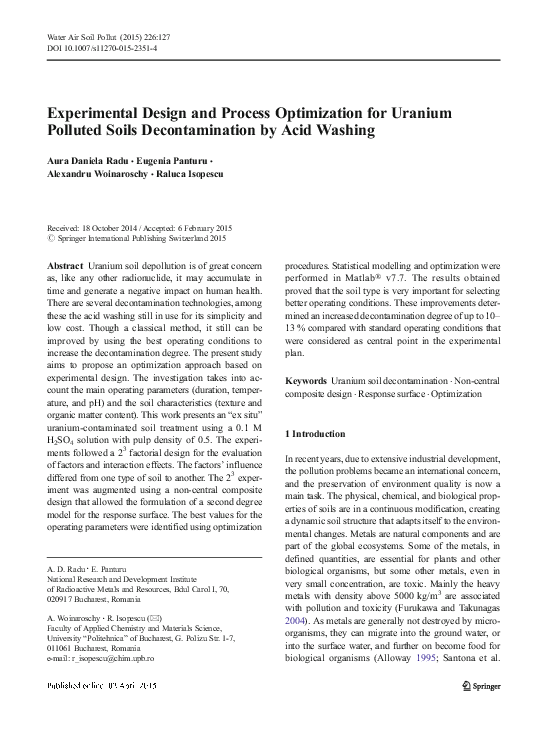 (PDF) Experimental Design and Process Optimization for Uranium Polluted Soils Decontamination by ...
