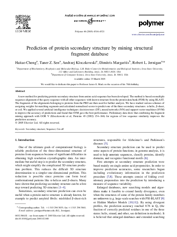 (PDF) Prediction of protein secondary structure by mining structural fragment database