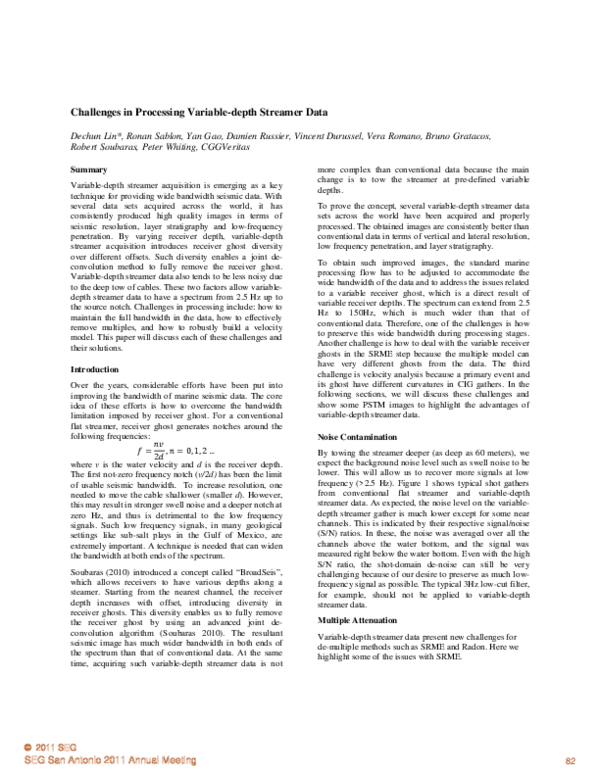 (PDF) Challenges in processing variable‐depth streamer data