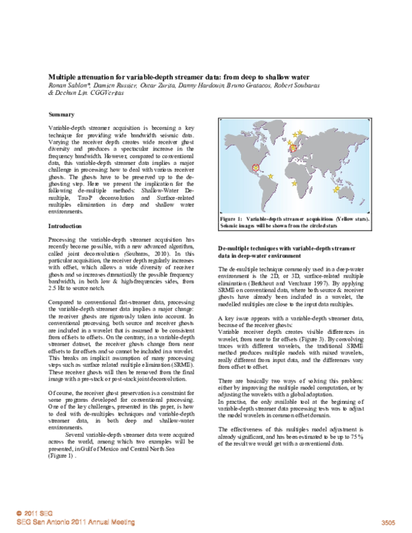 (PDF) Multiple attenuation for variable‐depth streamer data: From deep to shallow water