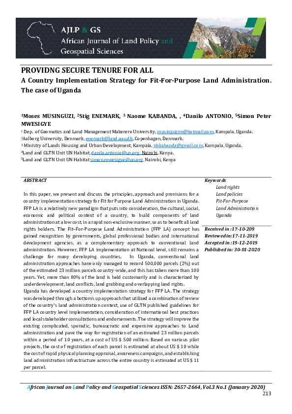 (PDF) PROVIDNG SECURE TENURE FOR ALL:A Country Implementation Strategy ...