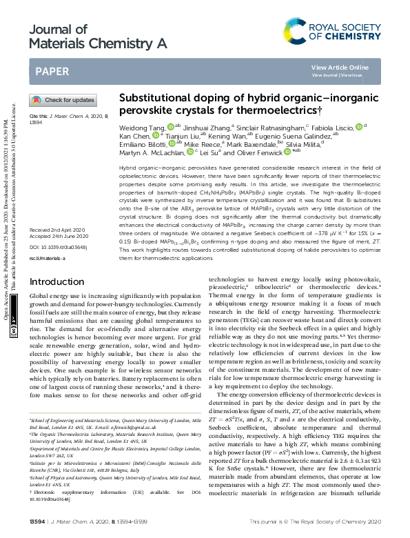 (PDF) Substitutional doping of hybrid organic–inorganic perovskite ...