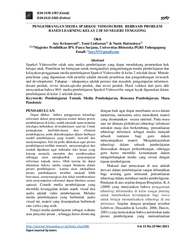 (PDF) Pengembangan Media Sparkol Videoscribe Berbasis Problem Based Learning Kelas 2 DI SD ...
