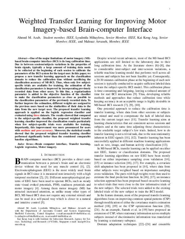 (PDF) Weighted Transfer Learning for Improving Motor Imagery-Based ...