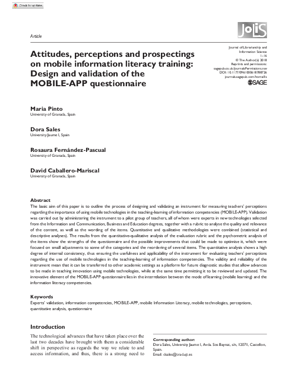 (PDF) Attitudes, perceptions and prospectings on mobile information literacy training: Design ...