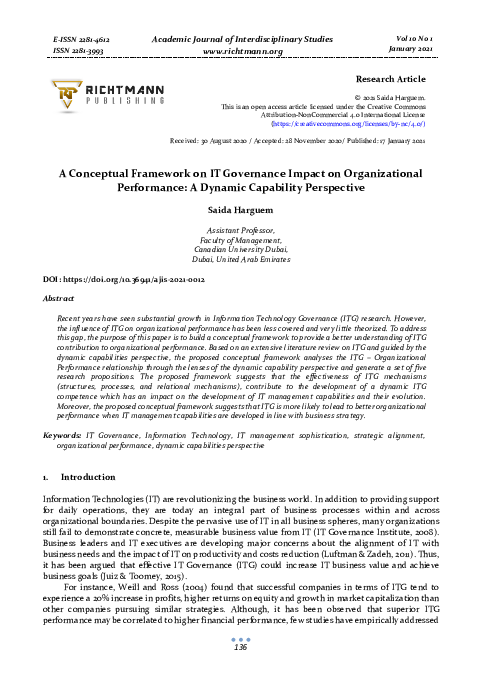 (PDF) A Conceptual Framework on IT Governance Impact on Organizational Performance: A Dynamic ...