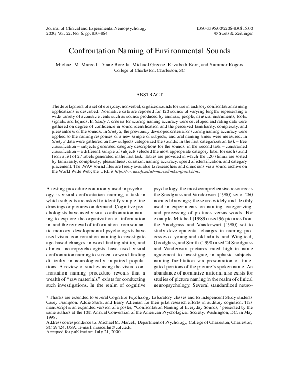 (PDF) Confrontation Naming of Environmental Sounds