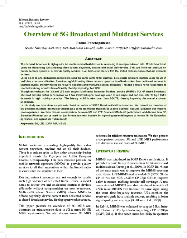 (PDF) Overview of 5G Broadcast and Multicast Services