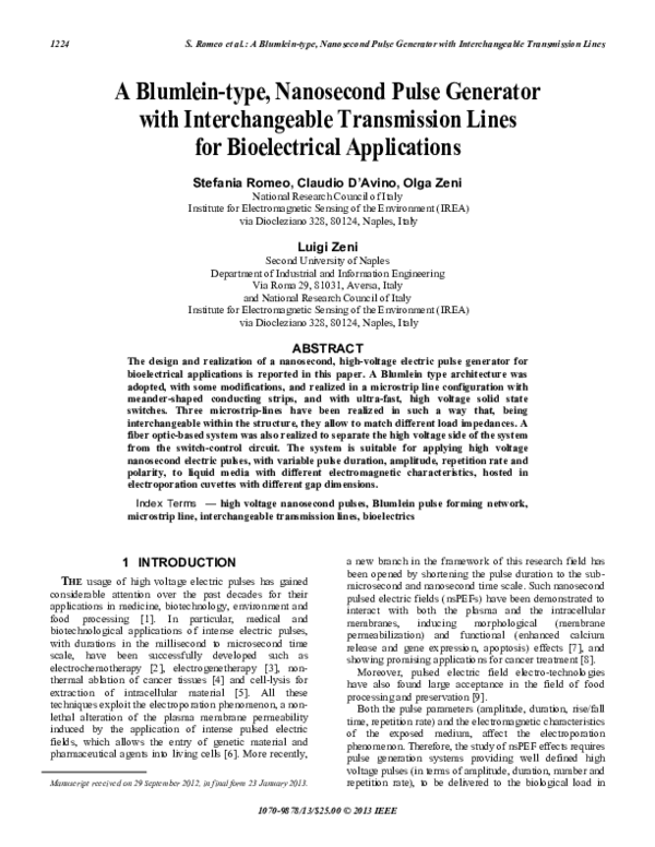 (PDF) A Blumlein-type, nanosecond pulse generator with interchangeable ...