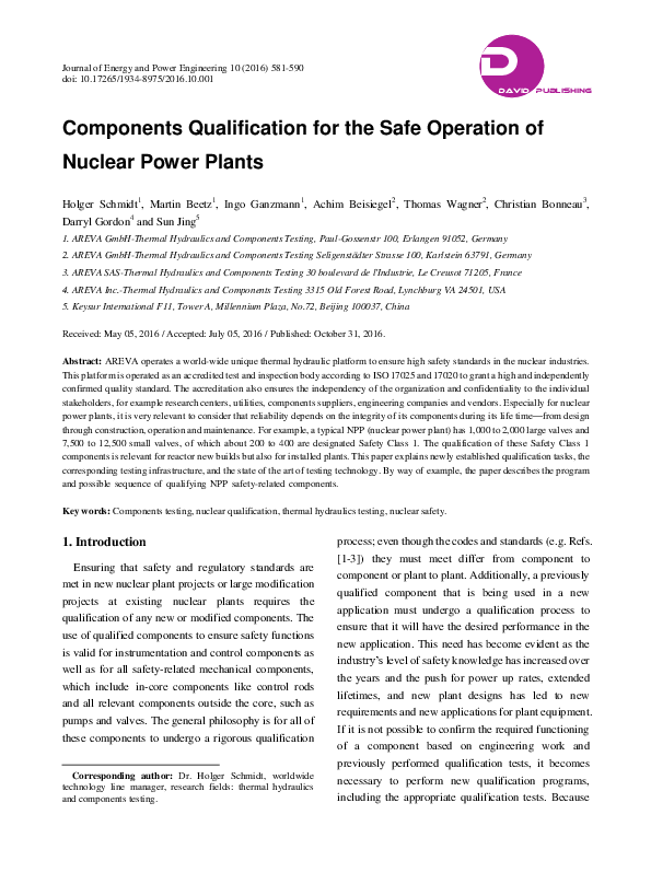 (PDF) Components Qualification for the Safe Operation of Nuclear Power ...