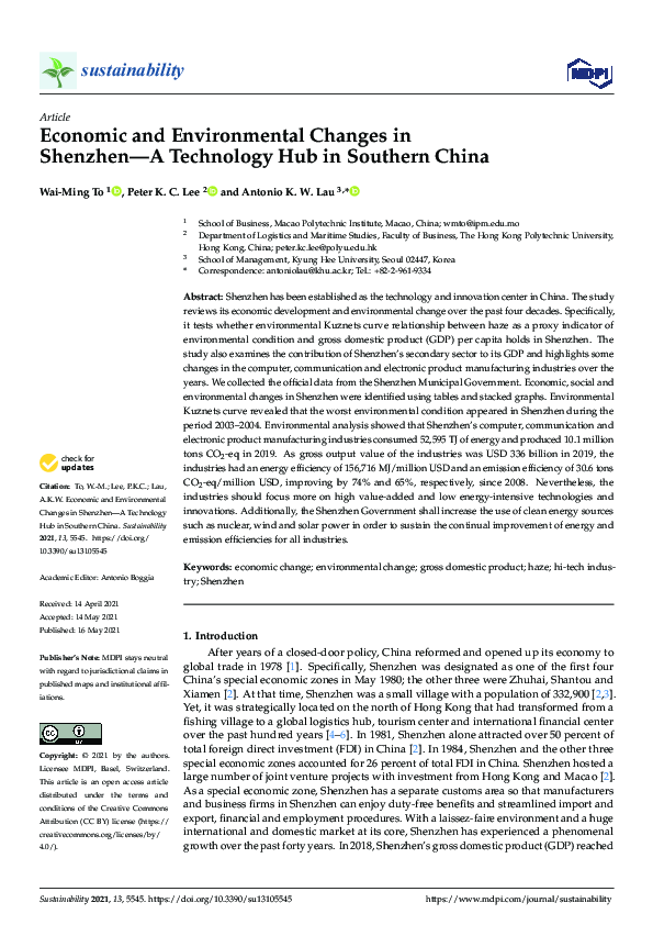 (PDF) Economic and Environmental Changes in Shenzhen—A Technology Hub ...