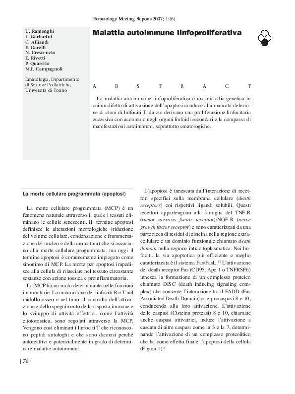 (PDF) Malattia autoimmune linfoproliferativa | elisa rivetti - Academia.edu