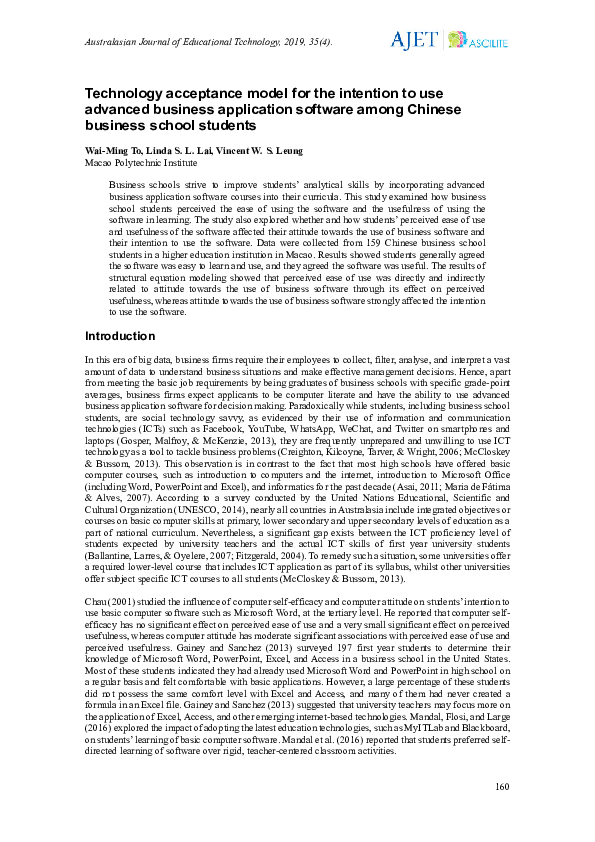 Pdf Technology Acceptance Model For The Intention To Use Advanced