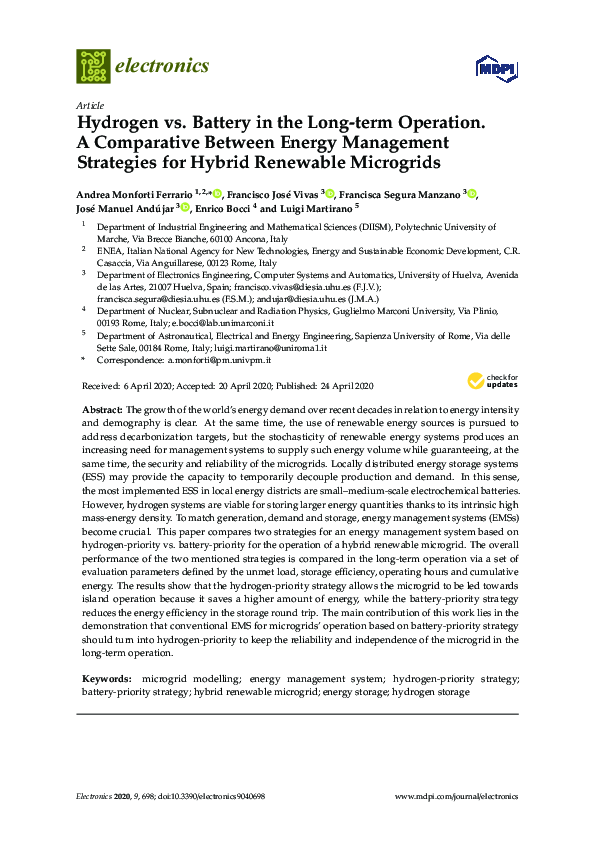 (PDF) Hydrogen vs. Battery in the Long-term Operation. A Comparative Between Energy Management ...