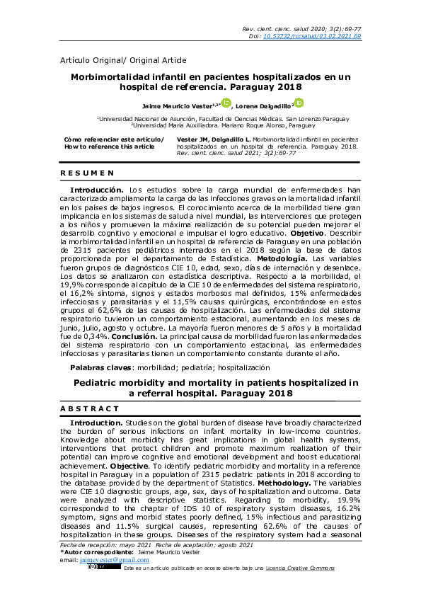 Pdf Morbimortalidad Infantil En Pacientes Hospitalizados En Un Hospital De Referencia 