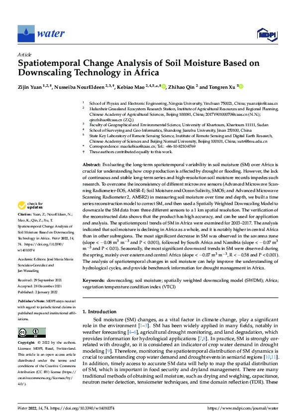 (PDF) Spatiotemporal Change Analysis of Soil Moisture Based on Downscaling Technology in Africa
