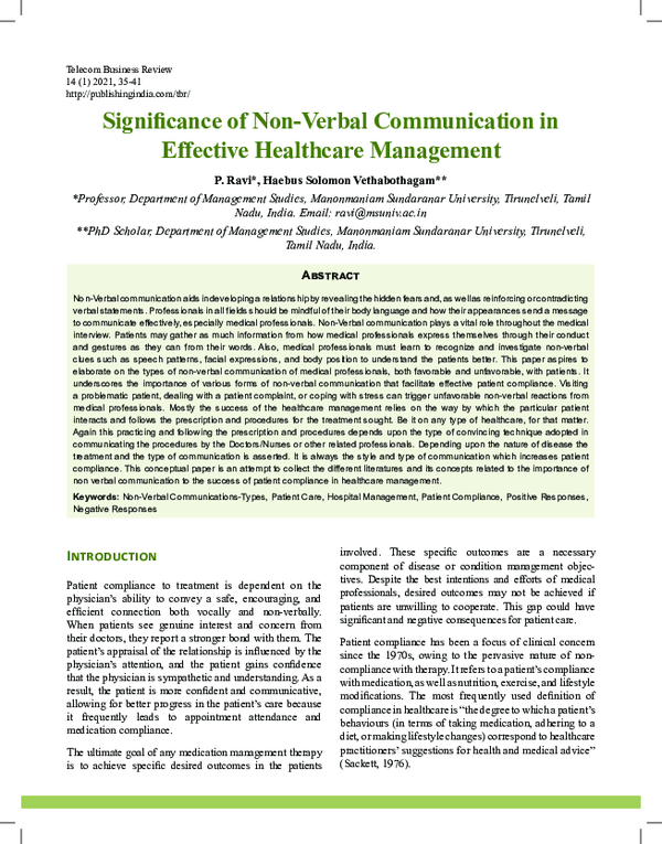 PDF Significance Of Non Verbal Communication In Effective Healthcare Management Publishing pdf-significance-of-non-verbal-communication-in-effective-healthcare-management-publishing