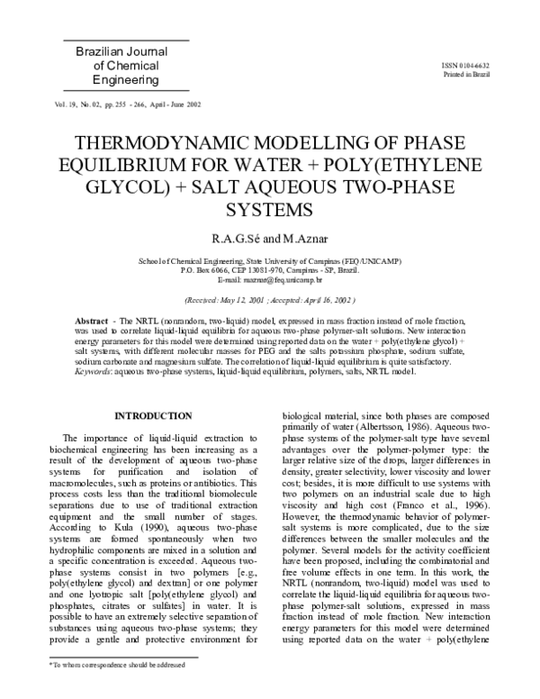 (PDF) Phase Equilibrium in Polymer-Salt Solutions