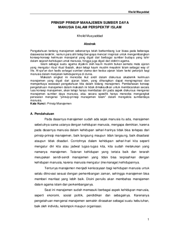 (PDF) Prinsip Prinsip Manajemen Sumber Daya Manusia dalam Perspektif Islam