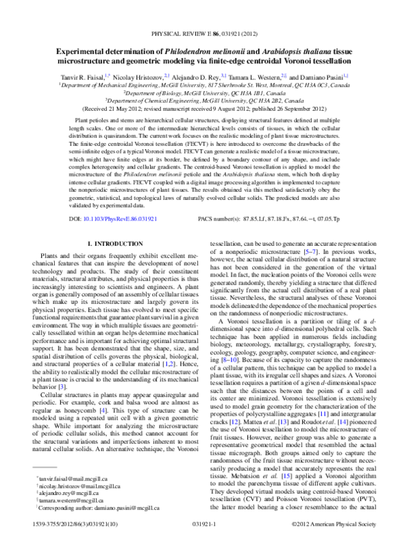 (PDF) Experimental determination of Philodendron melinonii and Arabidopsis thaliana tissue ...