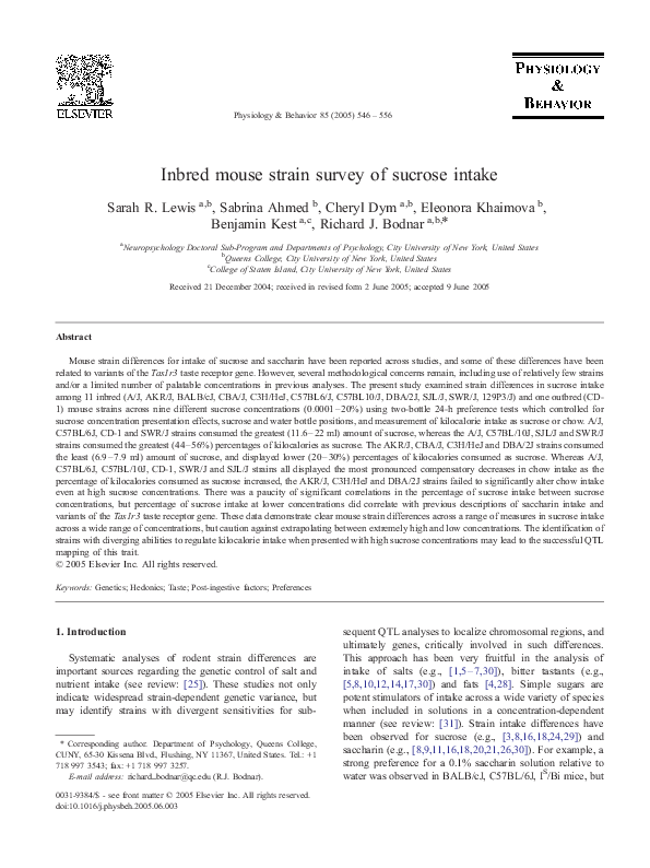 (PDF) Inbred mouse strain survey of sucrose intake