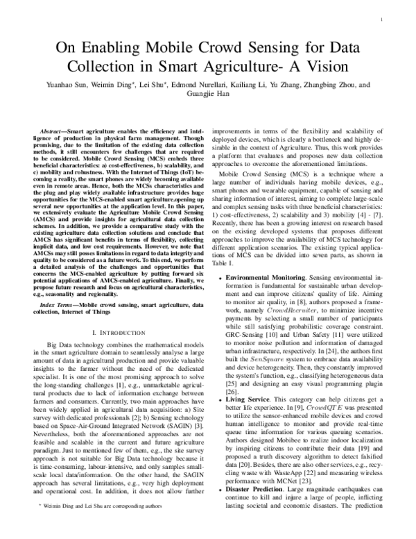 (PDF) On Enabling Mobile Crowd Sensing for Data Collection in Smart Agriculture: A Vision