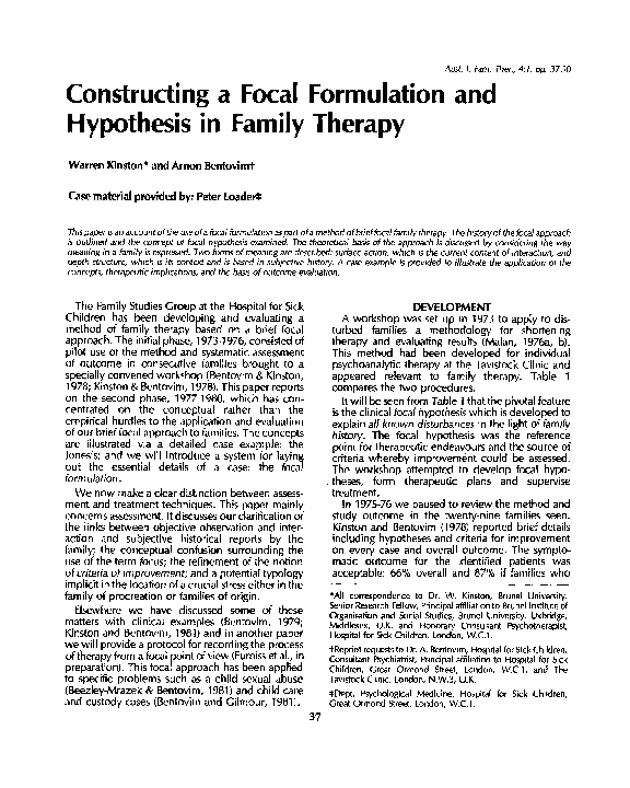 (PDF) Constructing a Focal Formulation and Hypothesis in Family Therapy