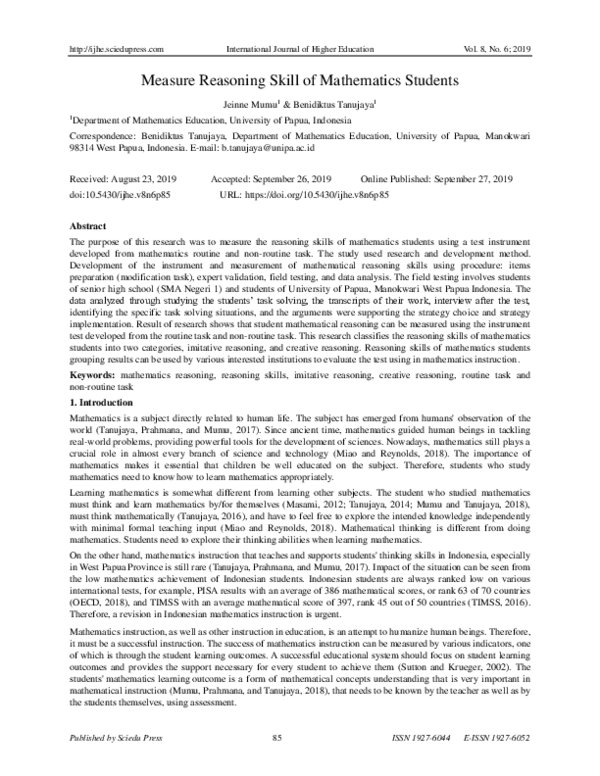 (PDF) Measure Reasoning Skill of Mathematics Students