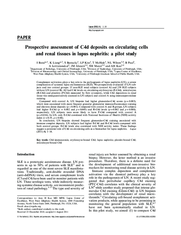 (PDF) Prospective assessment of C4d deposits on circulating cells and ...