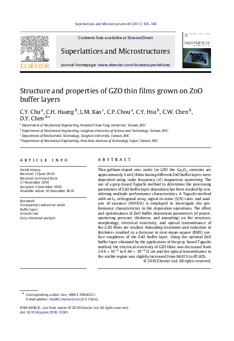 (PDF) Structure and properties of GZO thin films grown on ZnO buffer layers