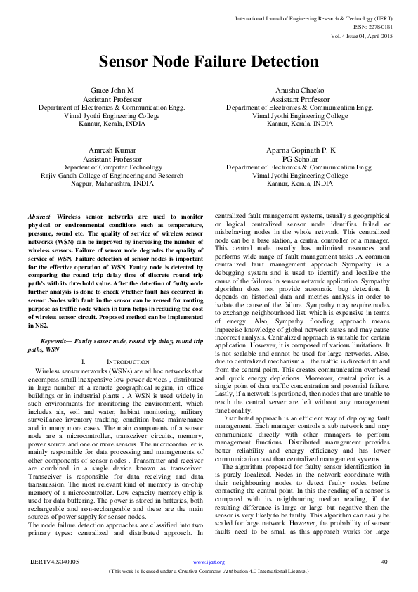 (PDF) Sensor Node Failure Detection | Anusha Chacko - Academia.edu
