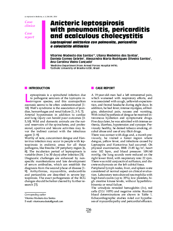 (PDF) Anicteric leptospirosis with pneumonitis, pericarditis and ...