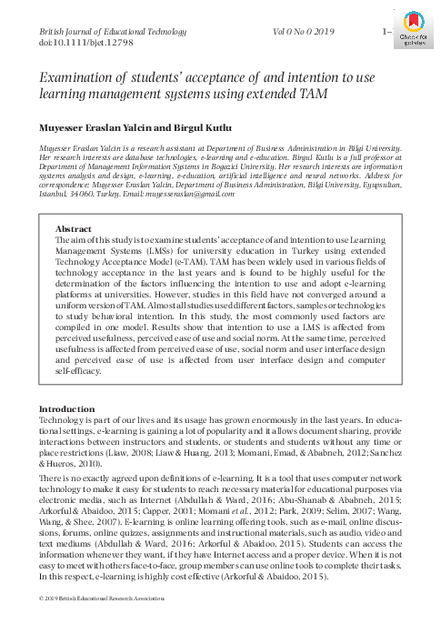 (PDF) Examination of students' acceptance of and intention to use learning management systems ...