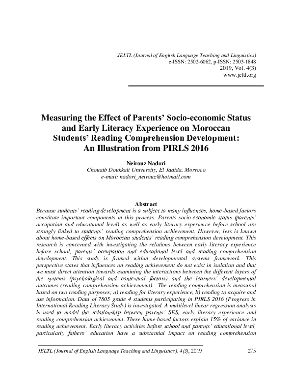 (PDF) Measuring the Effect of Parents’ Socio-economic Status and Early ...