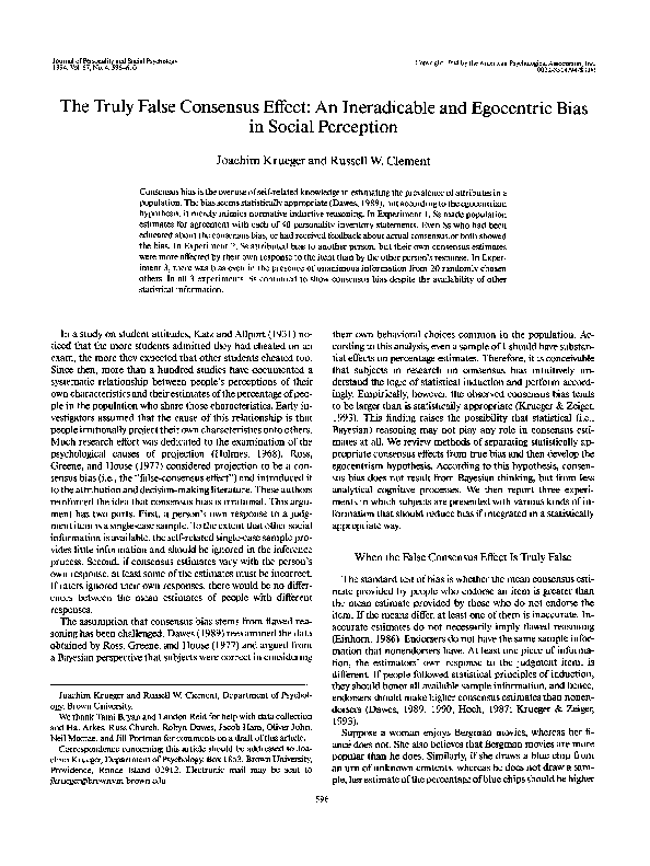(PDF) The truly false consensus effect: An ineradicable and egocentric ...