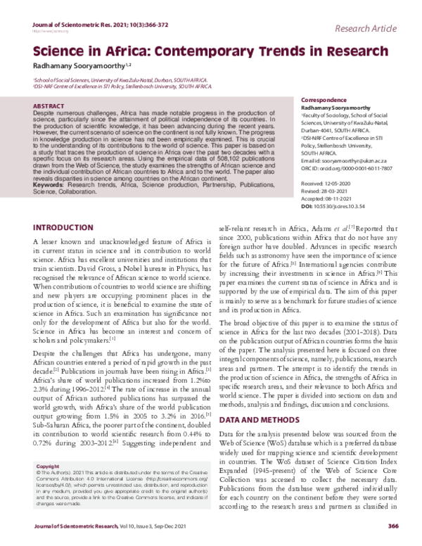 (PDF) Science in Africa: Contemporary Trends in Research