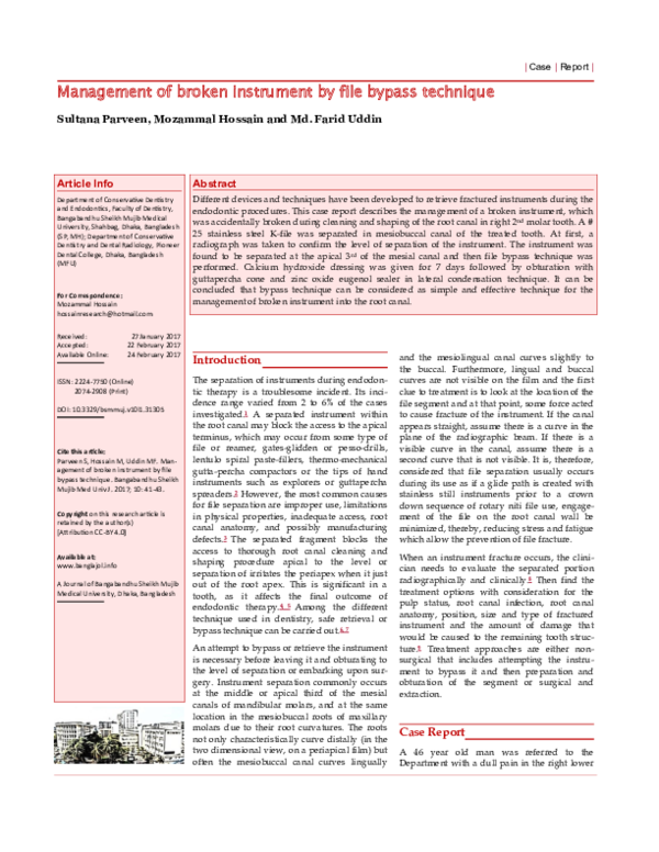 (PDF) Management of broken instrument by file bypass technique