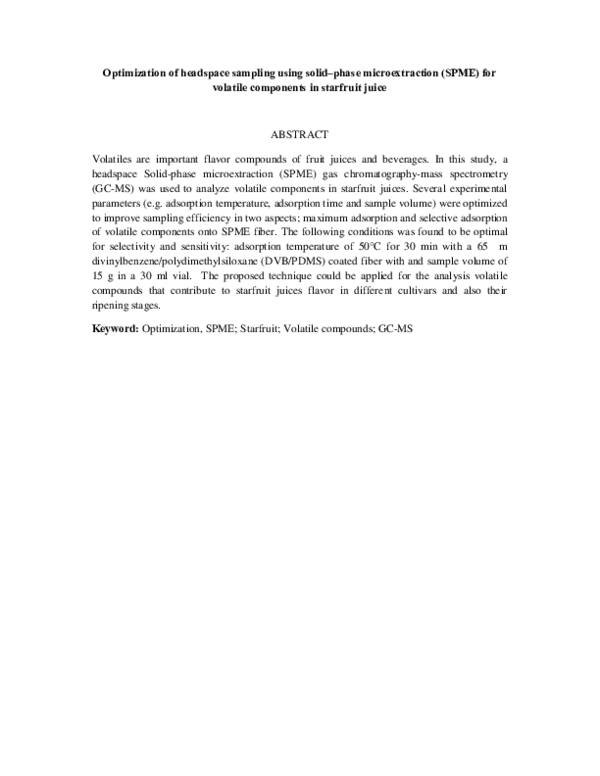Pdf Optimization Of Headspace Sampling Using Solid Phase