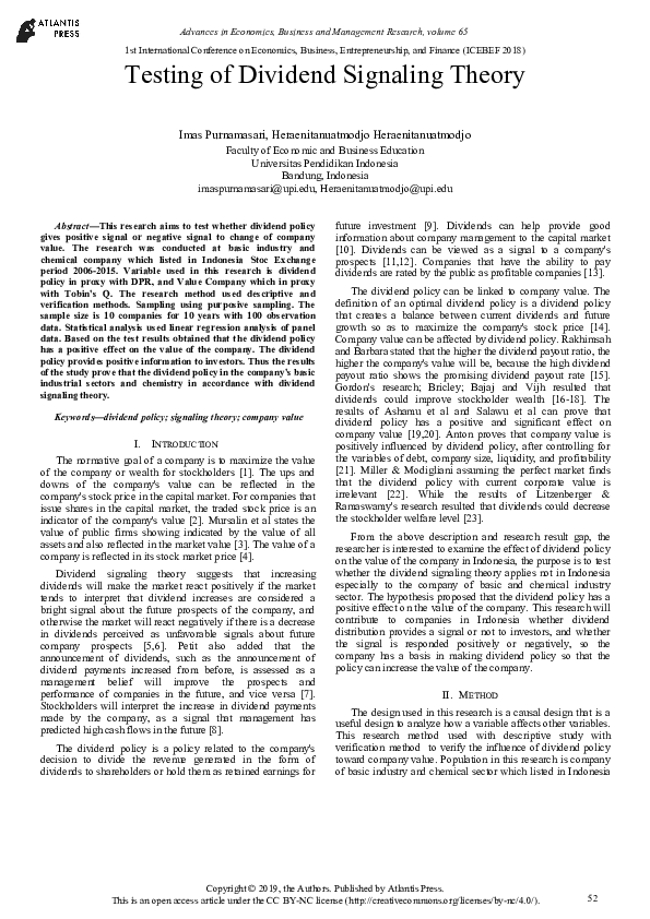 (PDF) Testing of Dividend Signaling Theory