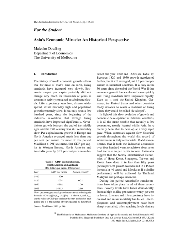 (PDF) Asia's Economic Miracle: An Historical Perspective
